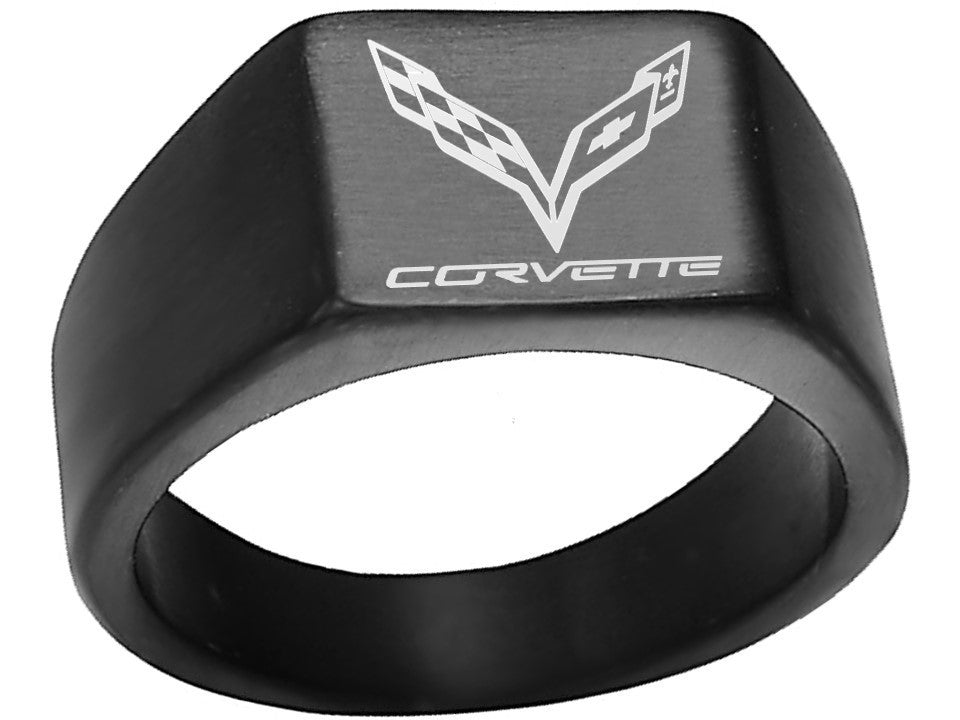 Premium Titanium C7 Corvette Ring - Black Finish | Sizes 8-12 Available ...