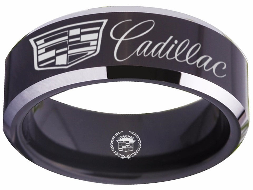Cadillac Ring 2021 Cadillac Logo Ring Black & Silver Wedding Band size ...