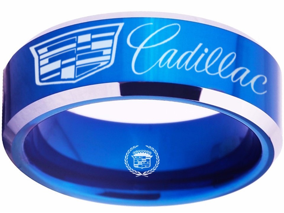 Cadillac Ring 2021 Cadillac Logo Ring Blue & Silver Wedding Band sizes ...