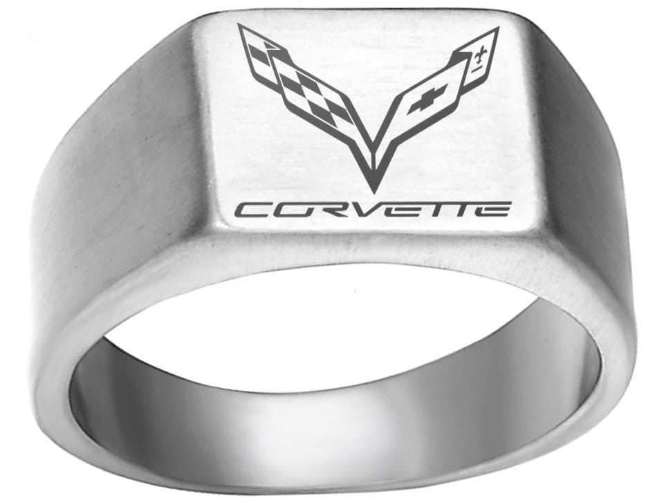 Premium Titanium C7 Corvette Ring - Silver Finish | Sizes 8-12 ...
