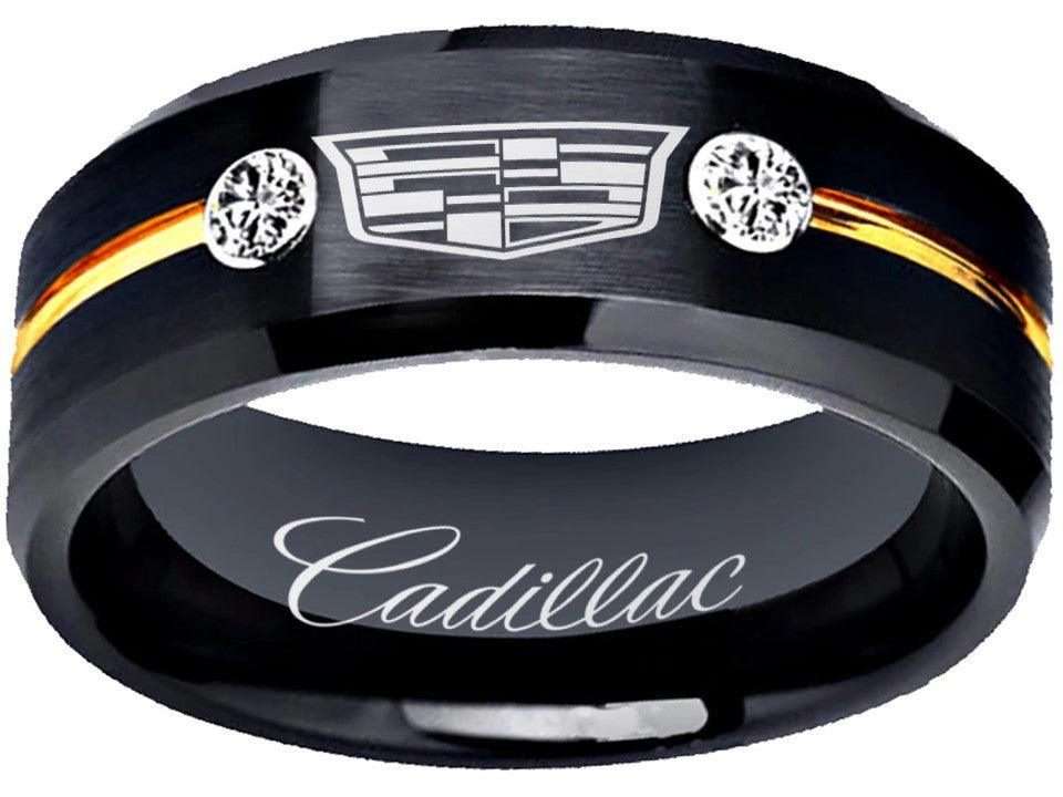 Cadillac Ring Cadillac Logo Ring Black & Gold CZ Wedding Band sizes 6 ...