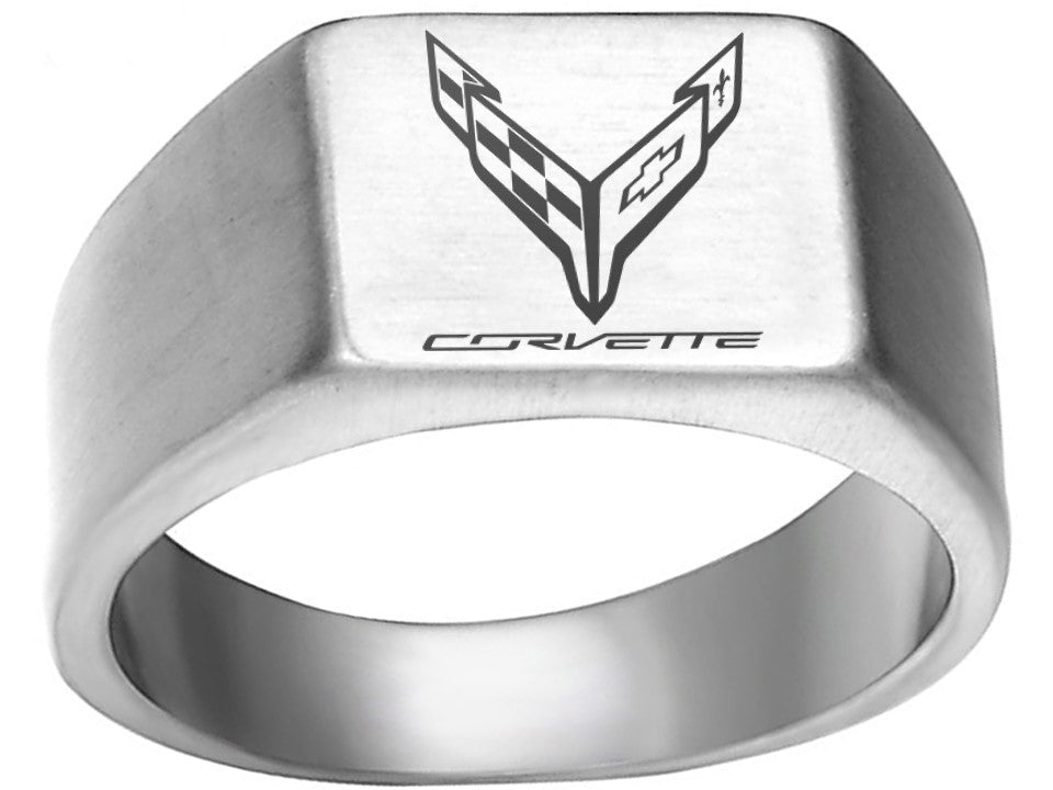 Premium Titanium C8 Corvette Ring - Silver Finish | Sizes 8-12 ...