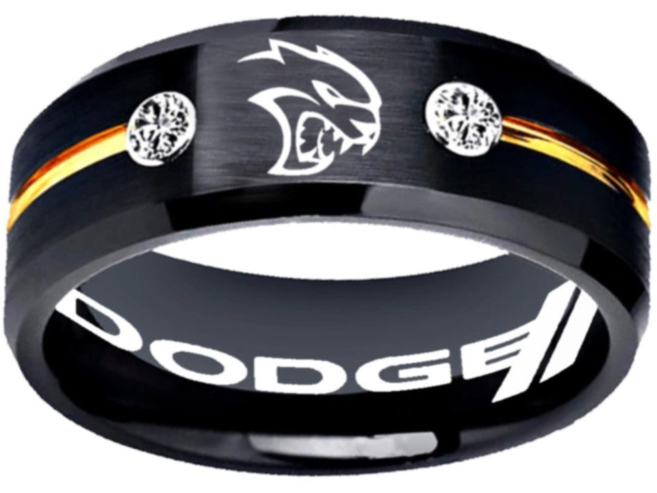 Dodge Hellcat Ring Dodge SRT Hellcat Logo Ring Black & Gold CZ Stone S ...