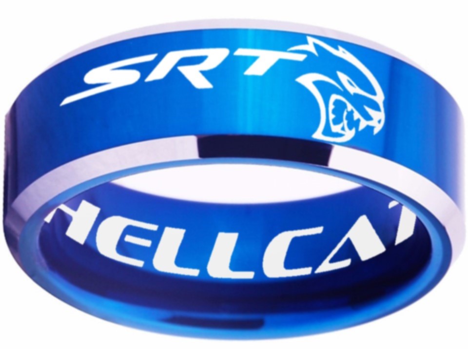 Dodge Hellcat Logo Ring Dodge SRT Hellcat Ring Blue & Silver Band Size ...
