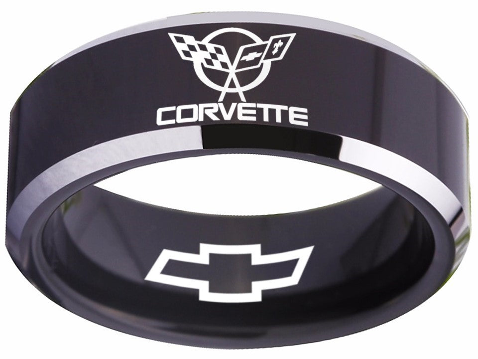 Chevrolet Corvette Ring Black & Silver Wedding Band Sizes 4-17 #corvet ...