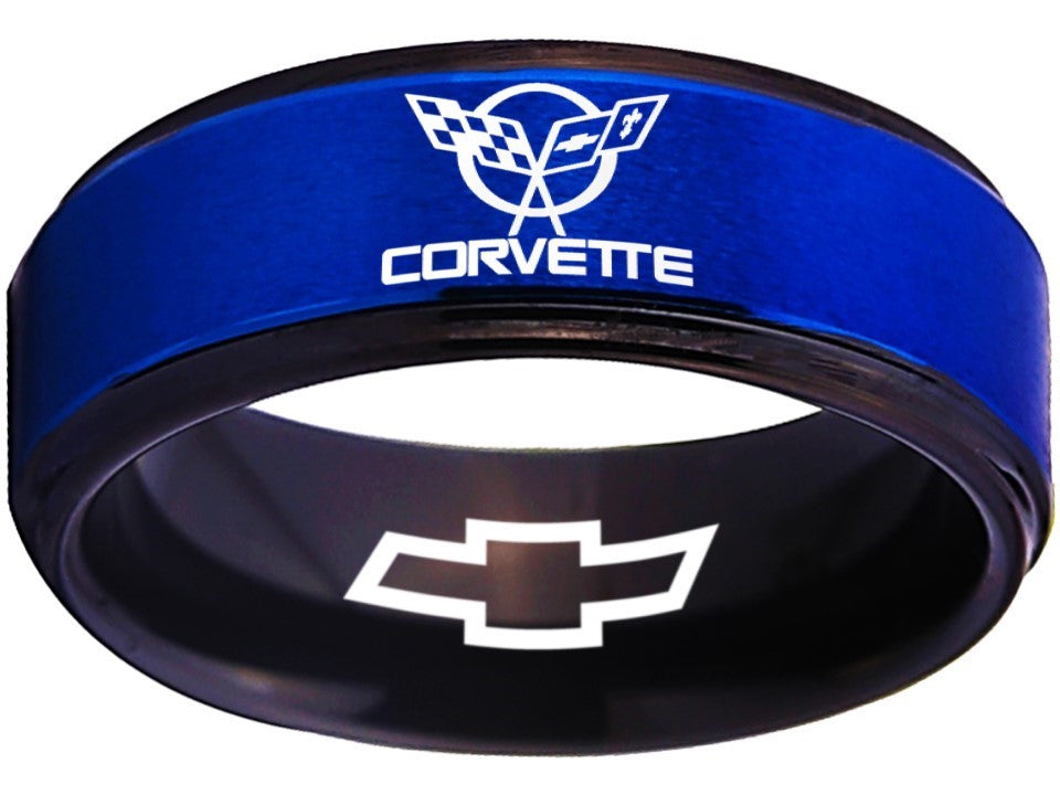Chevrolet Corvette Ring Blue & Black Wedding Band Sizes 5-15 #corvette ...