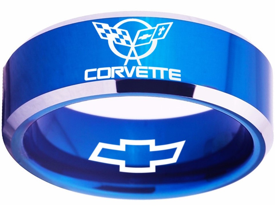 Chevrolet Corvette Ring Blue & Silver Wedding Band Sizes 4-17 #corvett ...