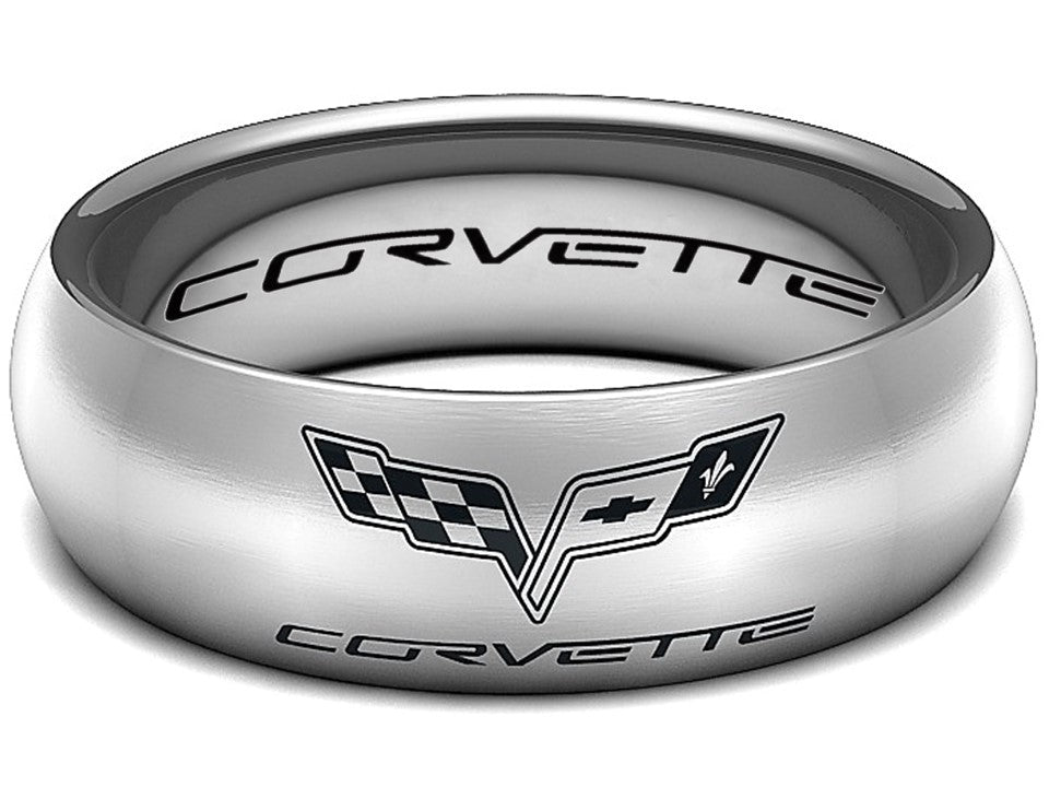 Chevrolet Corvette Ring Wedding Band 8mm Tungsten Silver Wedding Ring ...