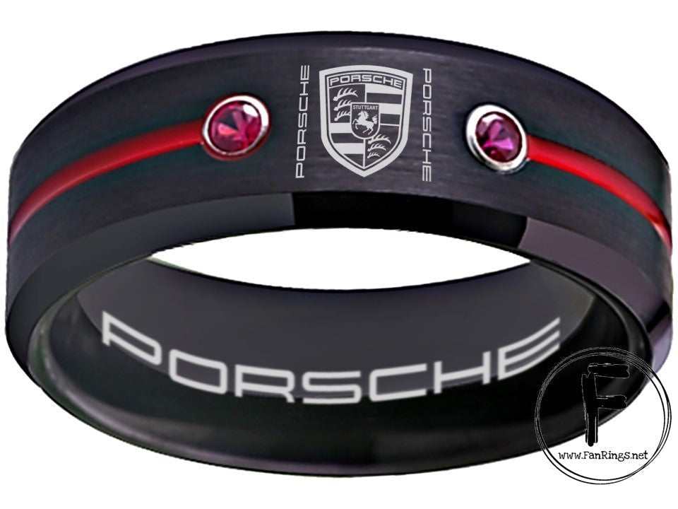 Porsche Ring Porsche 911 Ring 8mm Tungsten Black and Gold CZ Ring Size ...