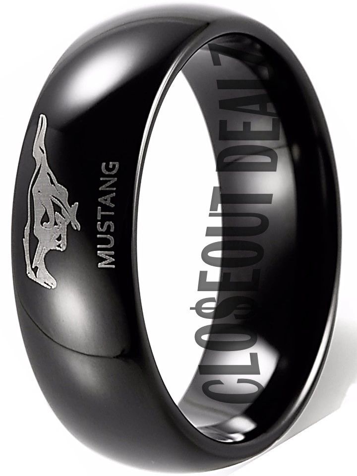 Ford Mustang Ring, Ford Mustang Logo Tungsten Ring, Black 8mm Comfort ...