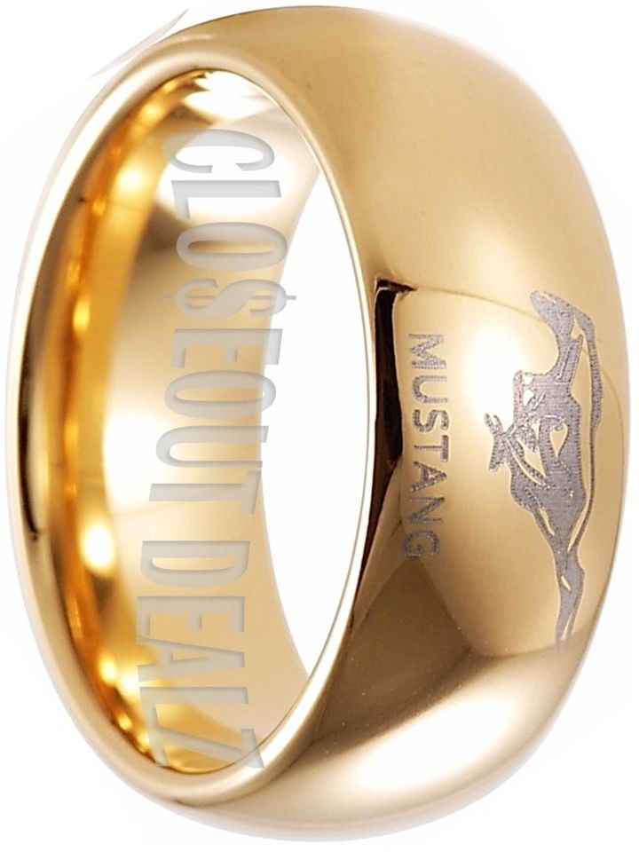 Ford Mustang Ring, Ford Mustang Logo Tungsten Ring, Gold 8mm Comfort B ...