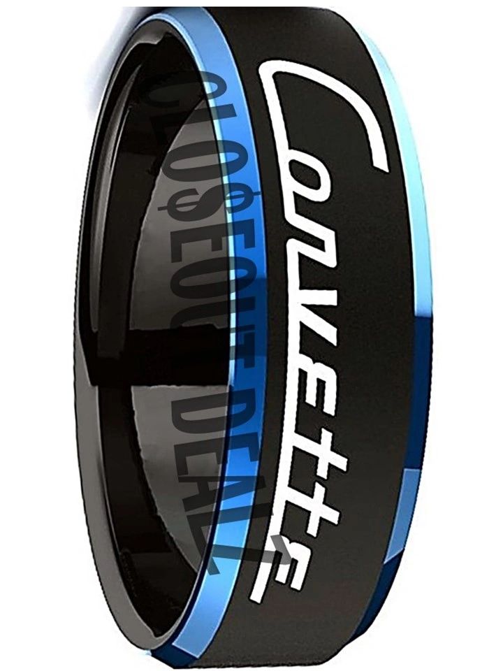 Chevrolet Corvette Ring Black & Blue Wedding Band Sizes 6-13 #chevy #c ...