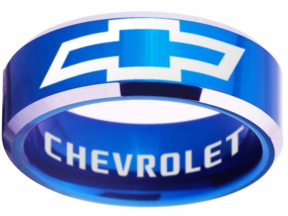 Chevrolet Ring Chevy Blue & Silver Wedding Band Sizes 4-17 #chevy #che ...