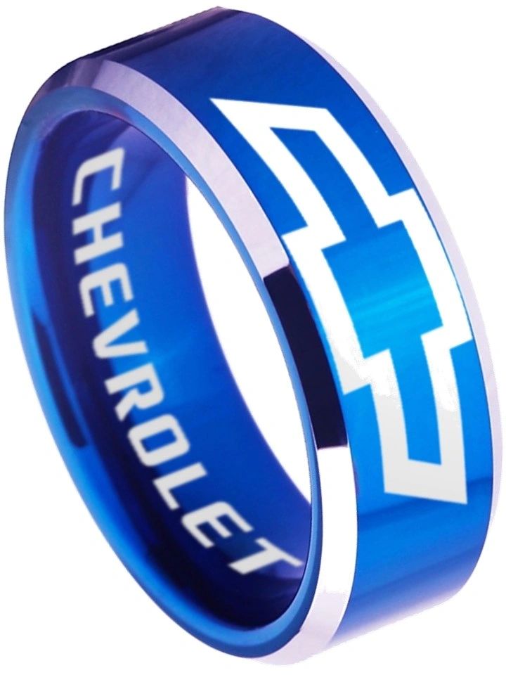 Chevrolet Ring Chevy Blue & Silver Wedding Band Sizes 4-17 #chevy #che ...