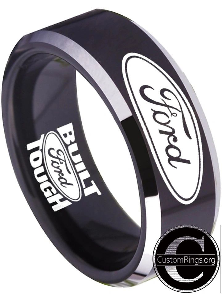 Ford Ring Ford Wedding Band 8mm Tungsten Black and Silver Ring Sizes 4 ...