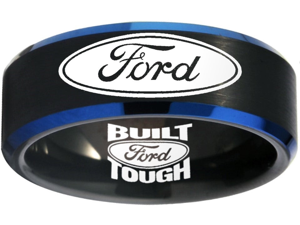 Ford Ring Ford Wedding Band 8mm Tungsten Black and Blue Ring Sizes 6 ...