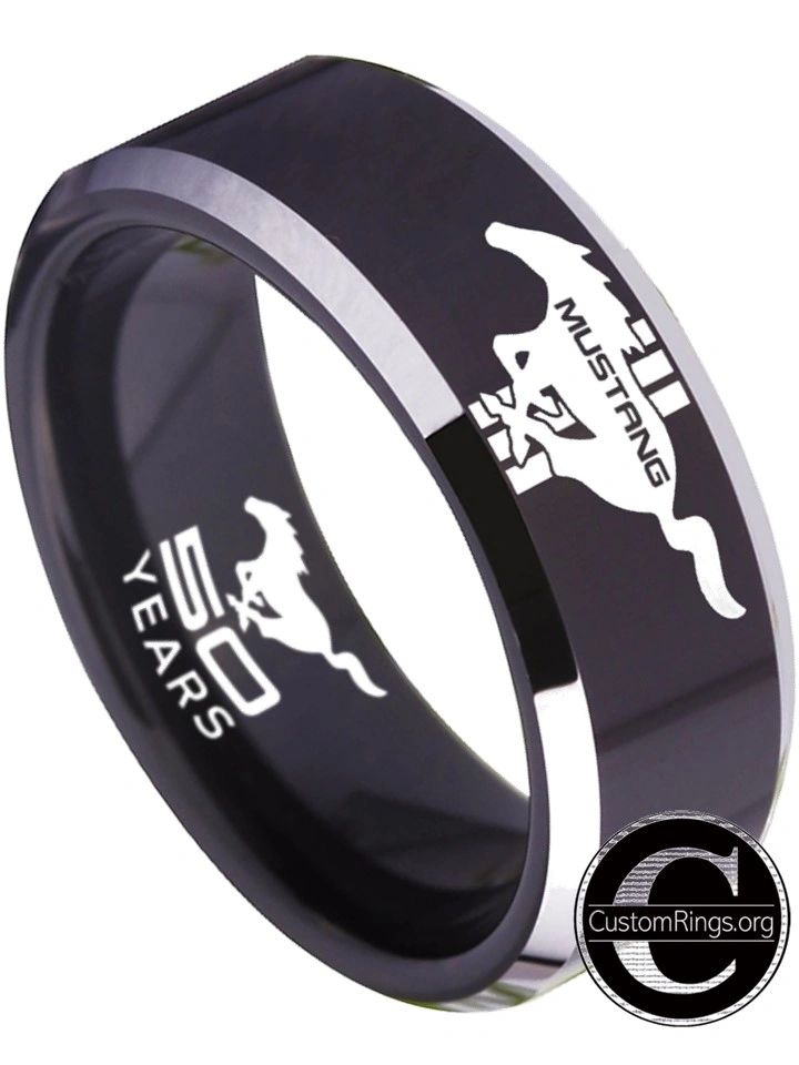 Ford Mustang Ring Ford Wedding Band Tungsten Black and Silver Logo Rin ...