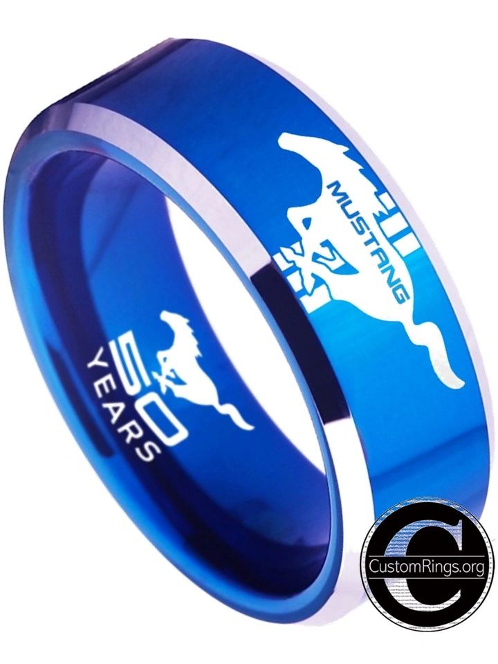 Ford Mustang Ring Ford Wedding Band Tungsten Blue and Silver Logo Ring ...