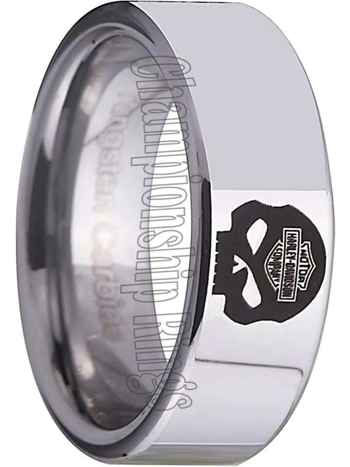 Harley Davidson Ring Men's Ring 8mm Silver Tungsten Wedding Ring #harl ...