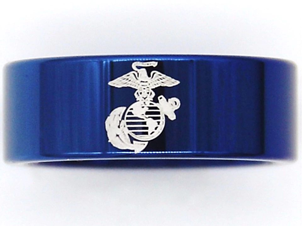 USMC US Marines Ring Semper Fidelis Military Tungsten 8mm BLUE Ring We ...