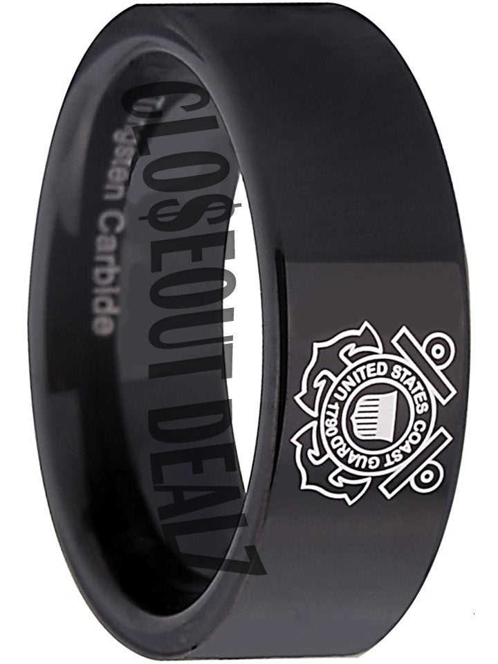 US Coast Guard Ring USCG Wedding Ring Black Tungsten #USCG – Custom Fan ...