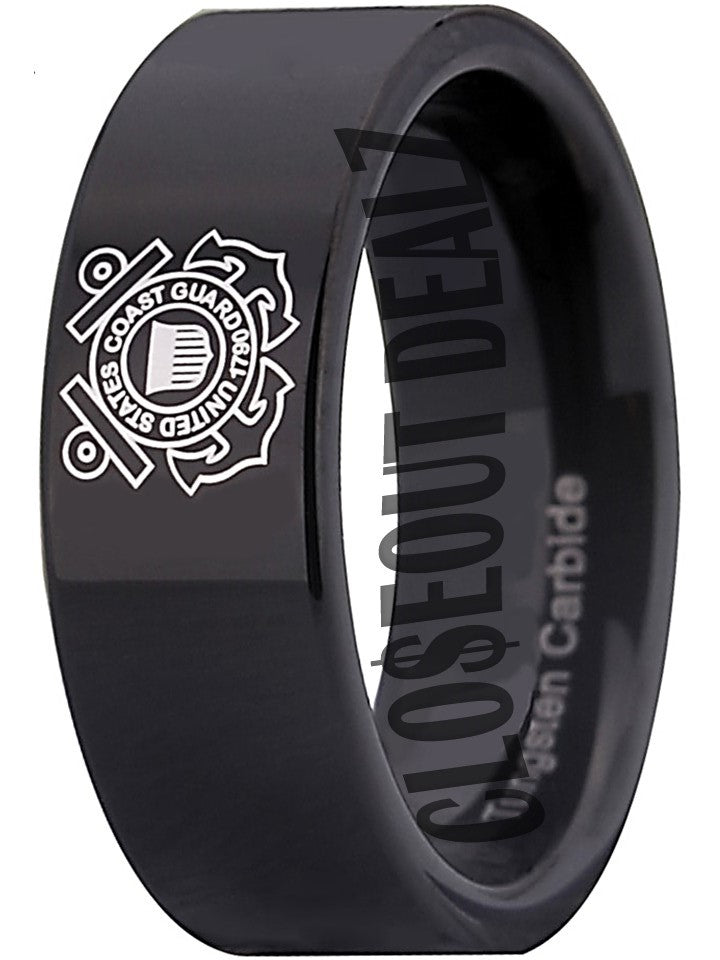 US Coast Guard Ring USCG Wedding Ring Black Tungsten #USCG – Custom Fan ...